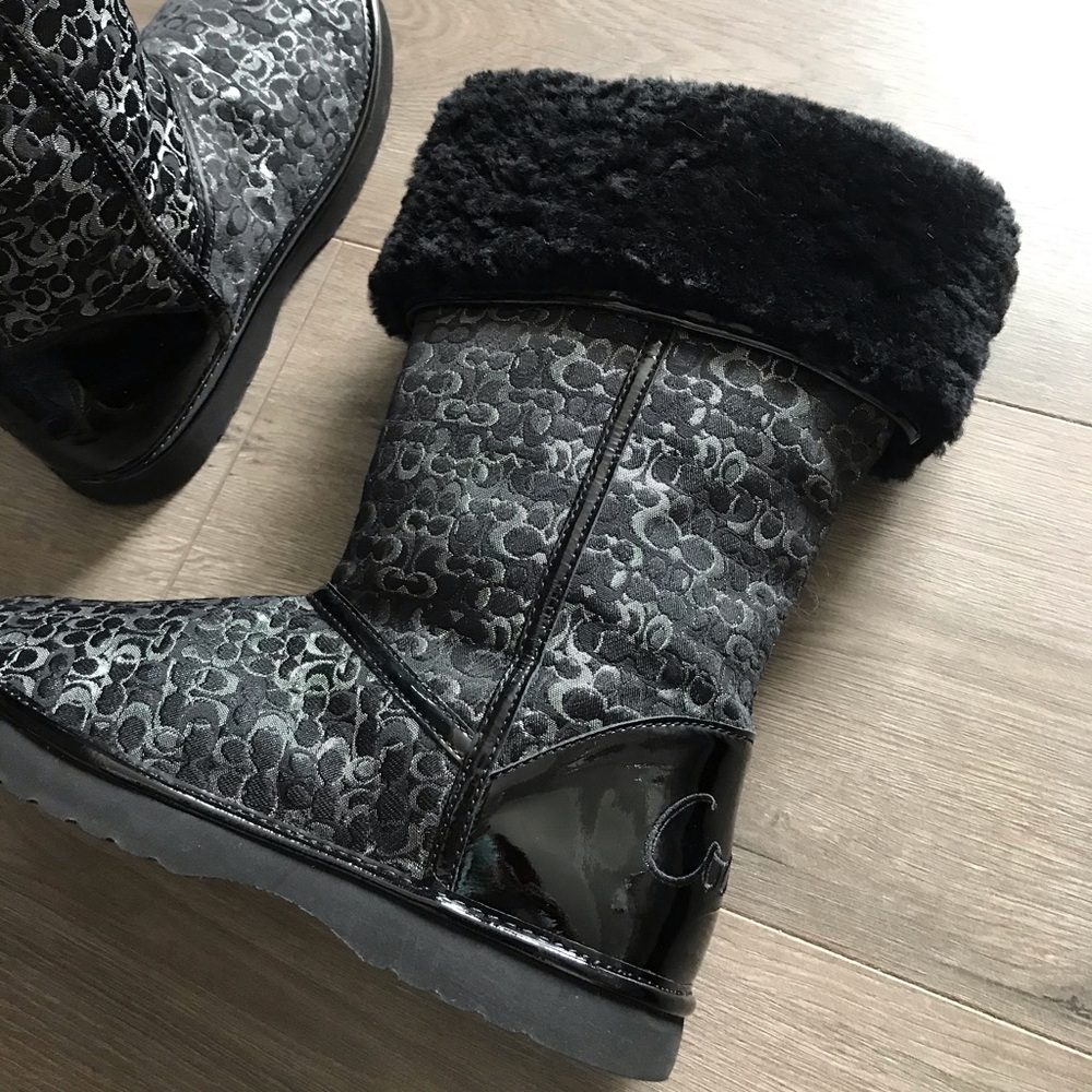 Coach Metallic Signature C Boots Black Silver 8b - Gem